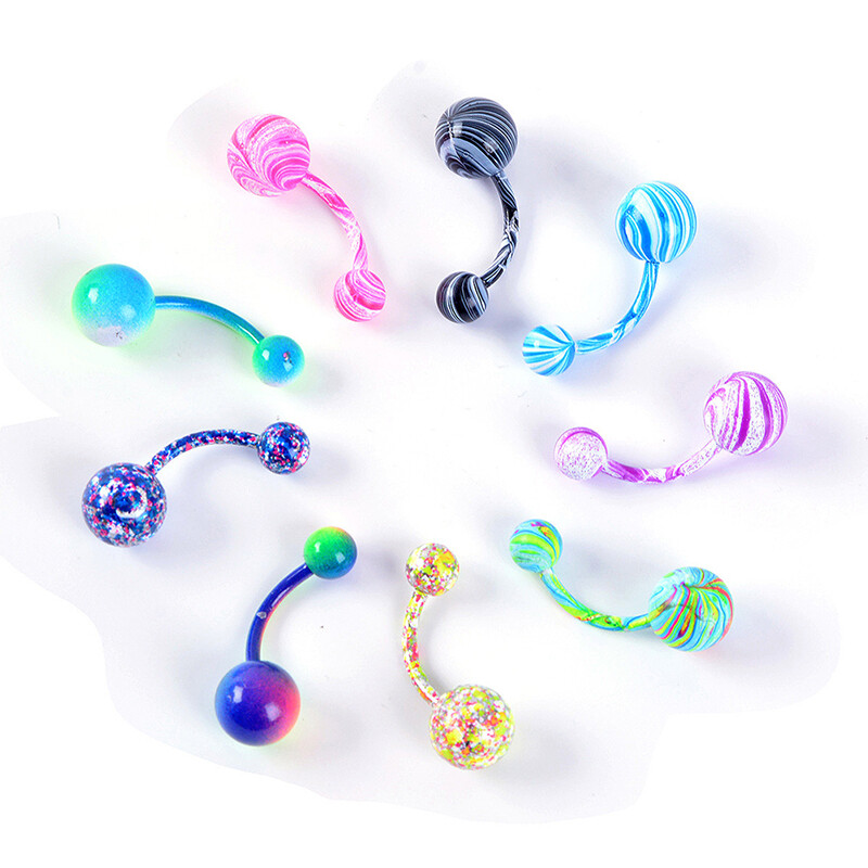 16Pcs Mix Navel Belly Button Ring Barbell Rhinestone Crystal Ball Body ...