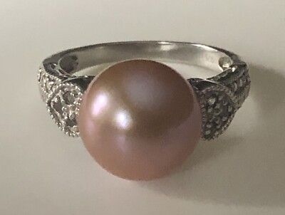 LUC 925 Sterling Silver RING SIZE 6.5 Freshwater Pearl Heart Accented ...