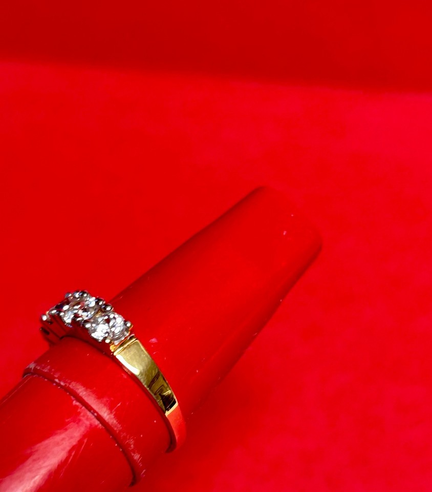 QVC Diamonique Solid 14K Yellow & White Gold Five Stone Band Ring ...