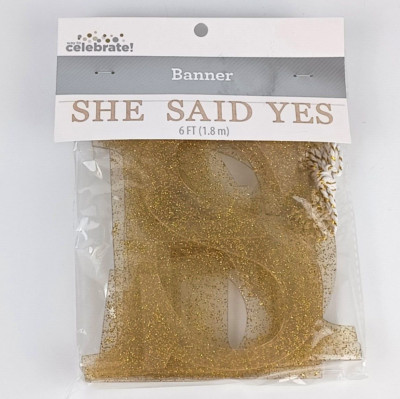 Wedding Engagement Party 6' Banner SHE SAID YES Gold Glitter Acrylic ...