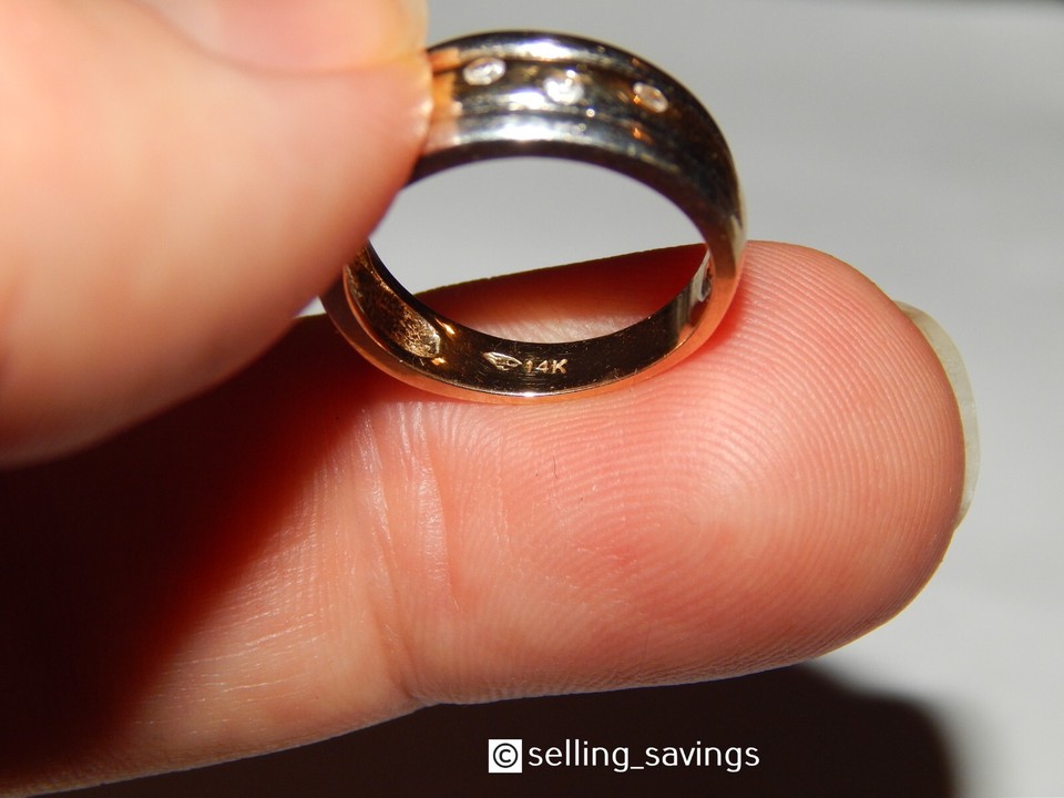 14K WHITE & YELLOW GOLD DIAMOND FLOATING GYPSY SET BEZEL 7MM WIDE BAND ...