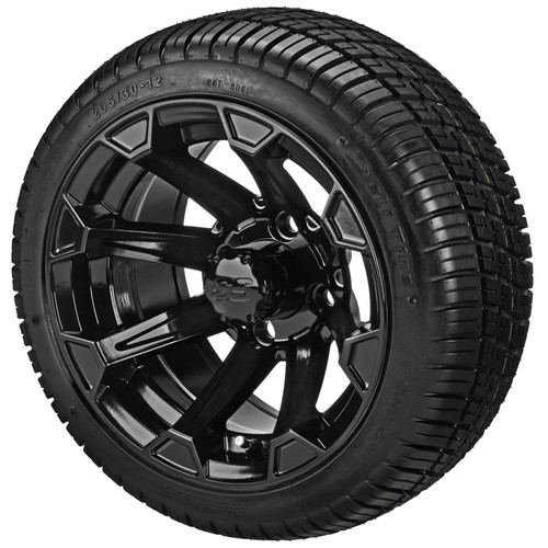 (4) Golf Cart 205/30-12 DOT Tires on 12x7 Gloss Black Viking Wheels | eBay