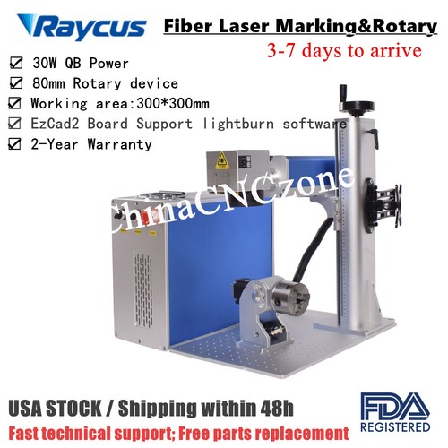 Raycus 30W QB Fiber Laser Marking Machine Rotary Axis For Metal Steel ...