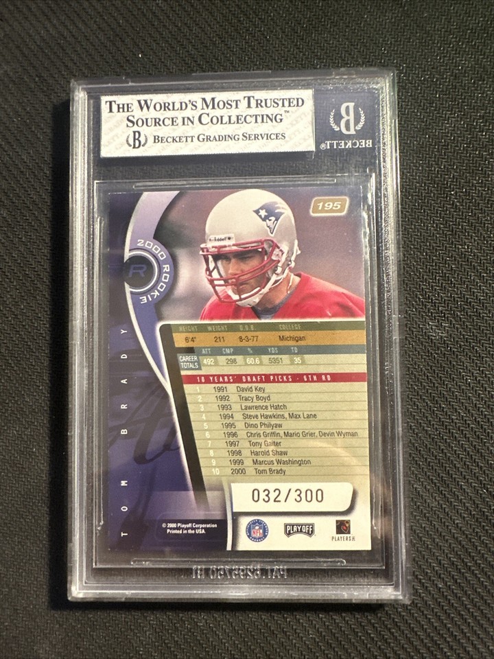 2000 Playoff Absolute TOM BRADY /300 Gold Coaches Honors Rookie BGS 8 ...
