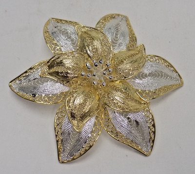 BROOCH - ASF 925 SIGNED BROOCH-STERLING SILVER FLOWER BROOCH /GOLD TONE ...