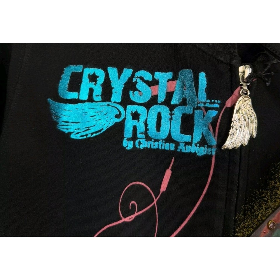 Crystal Rock Jacket XS Y2K Hip Hop Rhinestone Hoodie Christian Audigier ...