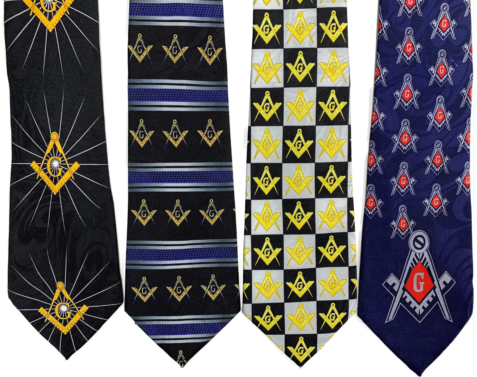 Pack Of 4 Mason Compass Mens Neck Ties Masonic Square Freemason ...