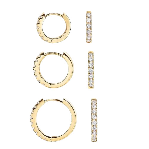 18K Gold Plated • Zircon Hoop Earrings • Stainless Steel • 2 Pair Per Pack | eBay
