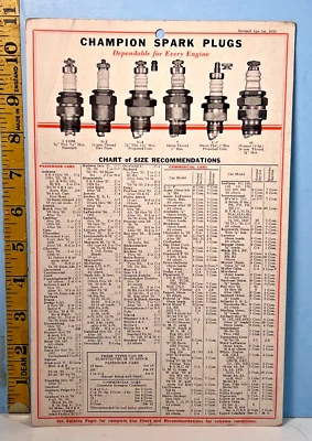 Vintage Champion Spark Plugs Size Chart & | Grelly USA