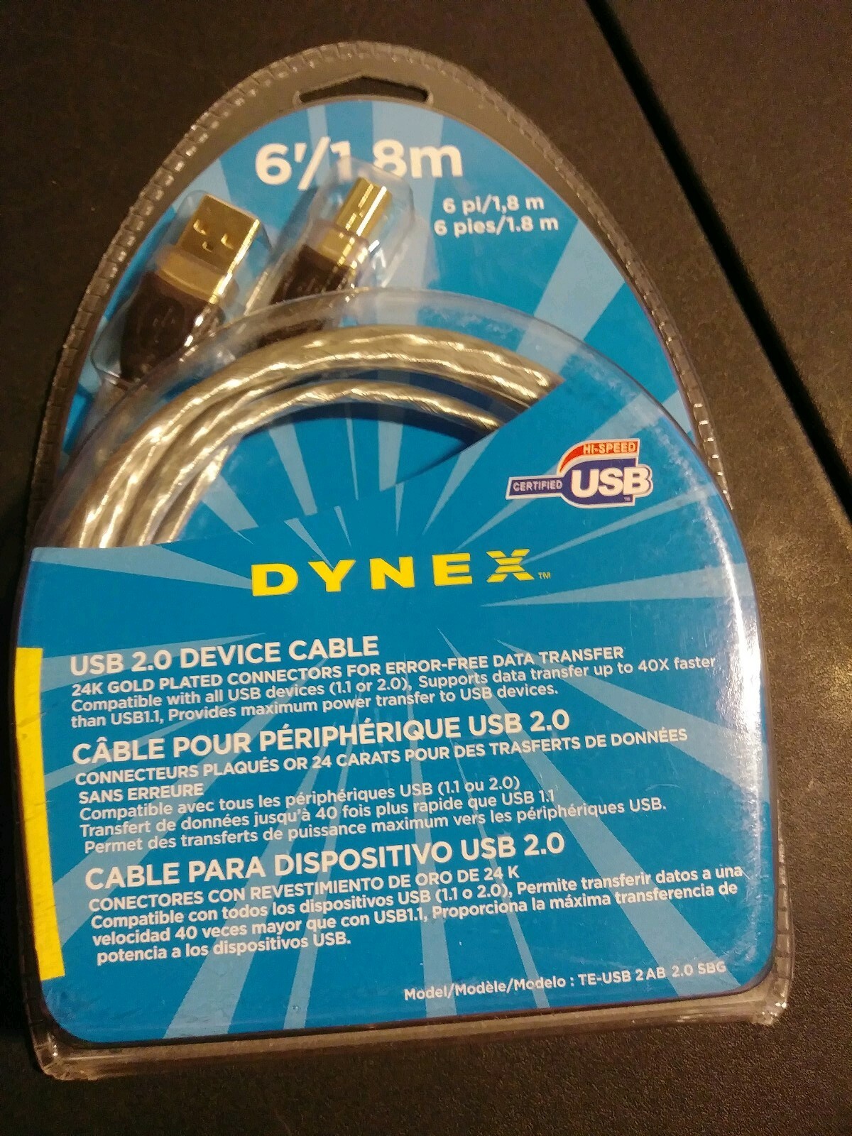 New Dynex USB 2.0 Device A Male to B Male Gold Plated Connectors Cable ...