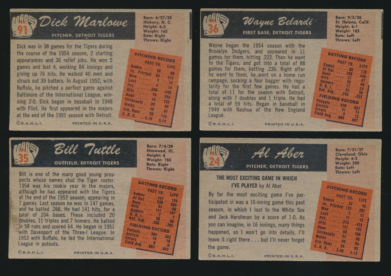 1955 Bowman DETROIT TIGERS -Near Team Set (16 of 17) w/ HARVEY KUENN ...