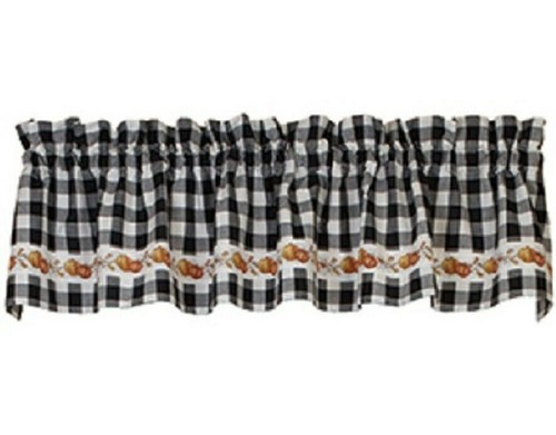 NEW Primitive PUMPKIN CHECK CURTAIN VALANCE Black White Orange Fall 72 ...