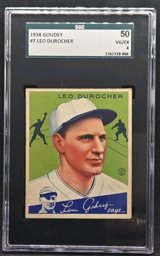 1934 Goudey Leo Durocher #7 Vintage HOF Stl. Baseball Card SGC 4 VG-EX ...