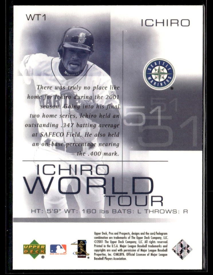 2001 Upper Deck Pros & Prospects #WT1 Ichiro Ichiro Baseball Card 0302D ...
