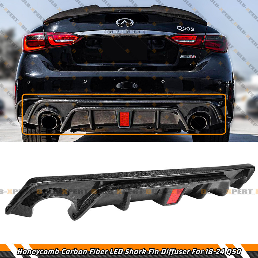 FOR 18-24 INFINITI Q50 HONEYCOMB CARBON FIBER REAR BUMPER DIFFUSER W ...