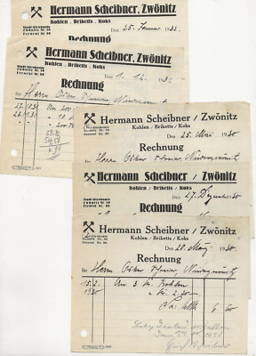 89/849 FACTURAS HERMANN SCHEIBNER ZWÖNITZ CARBÓN BRIKETT KOKS DEL AÑO ...