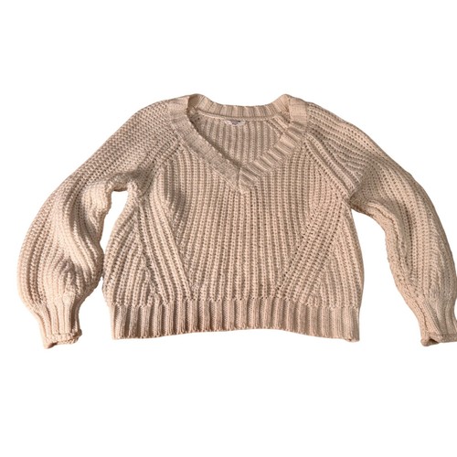 Double Zero V-Neck Sweater Cream Knit Pullover Balloon Sleeve Medium | eBay
