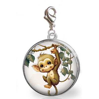 Happy Monkey Glass Top Clip On Charm for Bracelet Purse Charm Photo ...