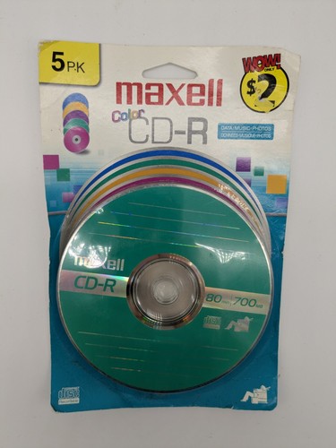 Maxell Color CD-R Data 5 Pack- Music Photos - 80mins 700mb - Brand New ...