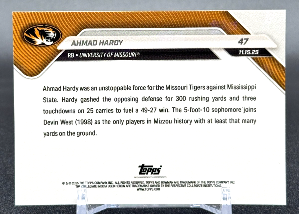 2025 Bowman U Now Ahmad Hardy 300 Rushing Yards Cements Place Gold Foil ...