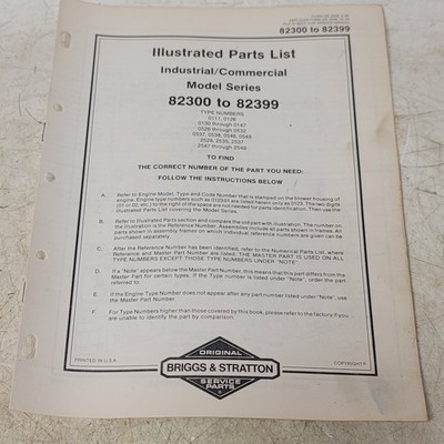 Briggs & Stratton Illustrated Parts List Model Series 82300 to 82399 | eBay