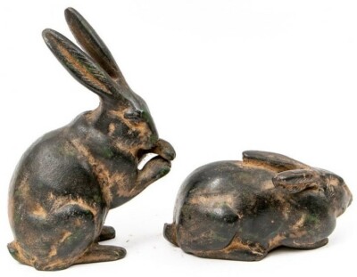 Antique Pair Solid Cast Iron Rabbit Statues | eBay
