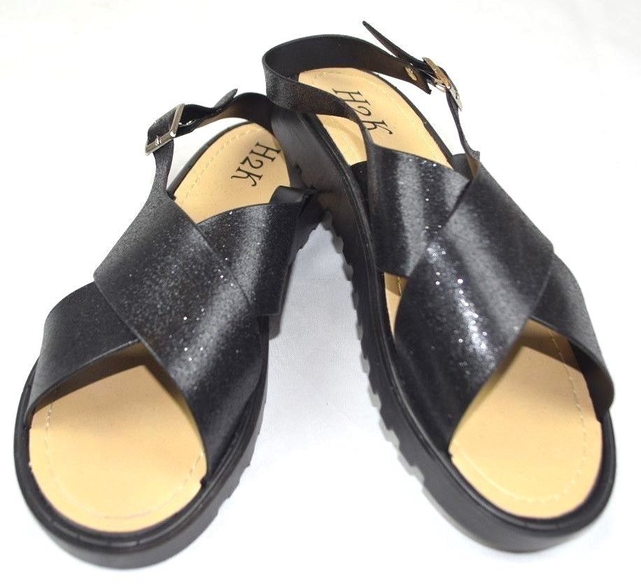 H2K Black Sparkle Fashion Sandals Bling Slides Size 10 Euro size 41 ...