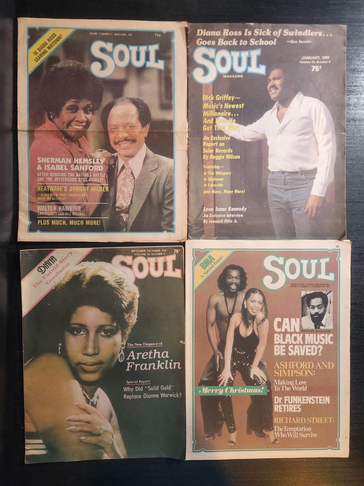 SOUL NEWSPAPER MAGAZINE 1980s LOT OF 4 ARETHA FRANKLIN, JEFFERSONS ...
