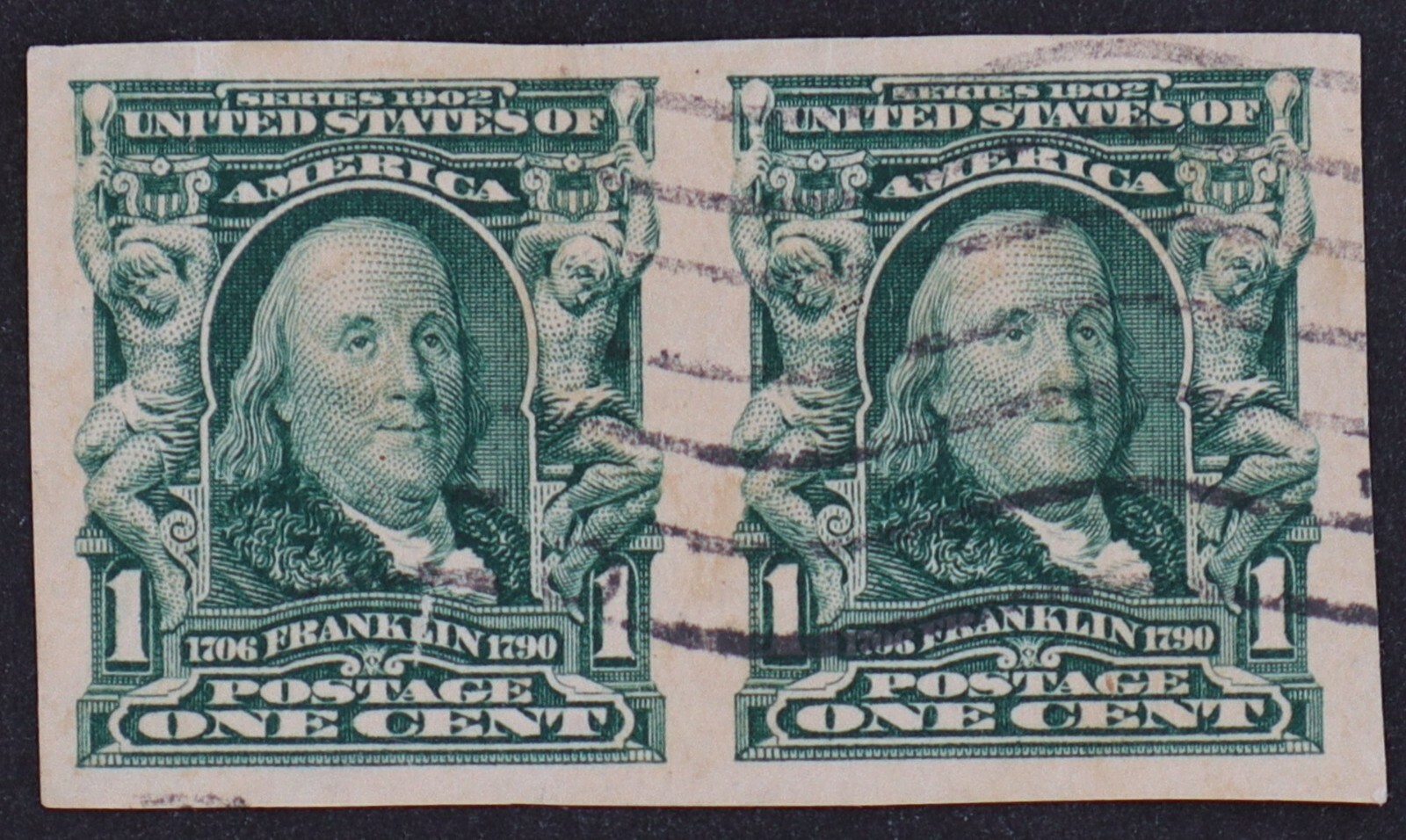 U.S. Used Stamp Scott #314 1c Franklin Pair Superb Left Stamp Face-Free ...