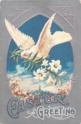 Pretty Dove Flying With Easter Lilies on1909 Easter Postcard-Easter ...