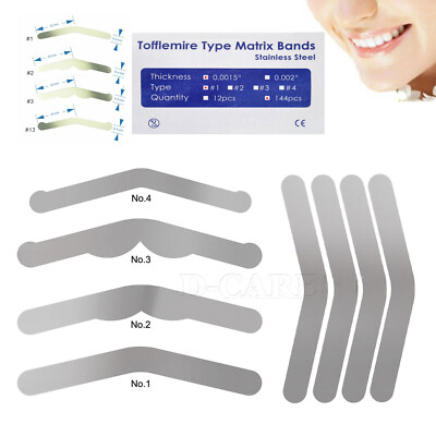 144 Pcs/Pack Dental Stainless Steel Tofflemire Matrix Bands Universal 4 ...
