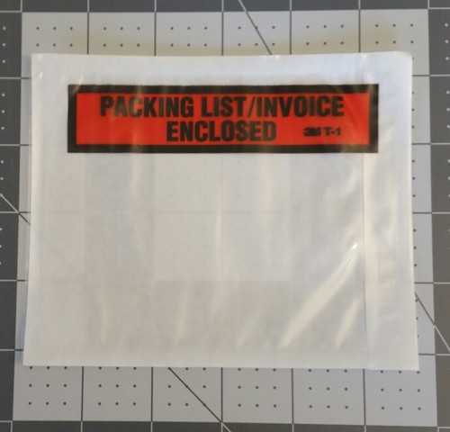 "Packing List/Invoice Enclosed" Clear Faced Red Strip Envelopes 4 1/2 ...