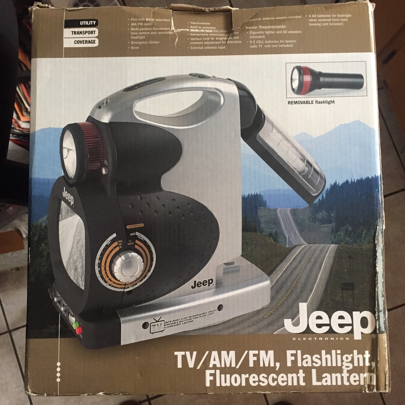 NEW JEEP JX1LTV PORTABLE TV/AM/FM FLASHLIGHT FLUORESCENT CAMP LANTERN ...