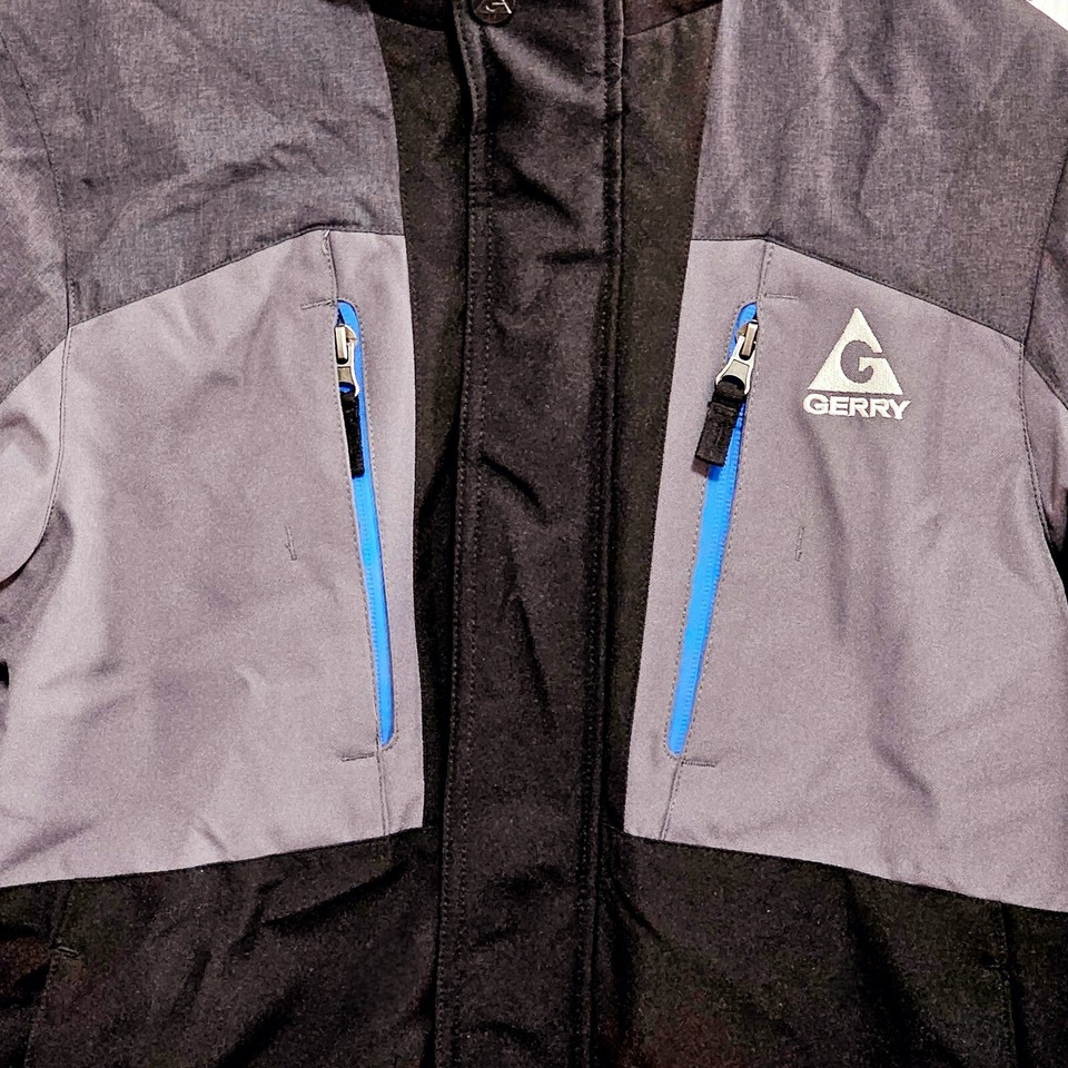 GERRY Double Zip Ski Jacket Youth Detachable Hood Black Gray Blue ...