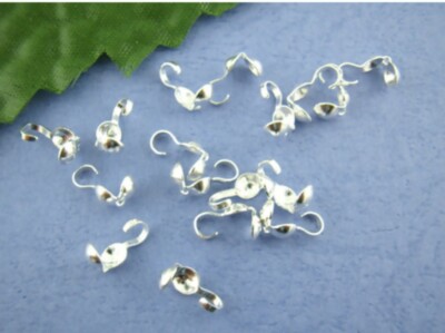 50 pcs Crimp Knot Covers with Loop Silverplated Clamshell Calottes | eBay