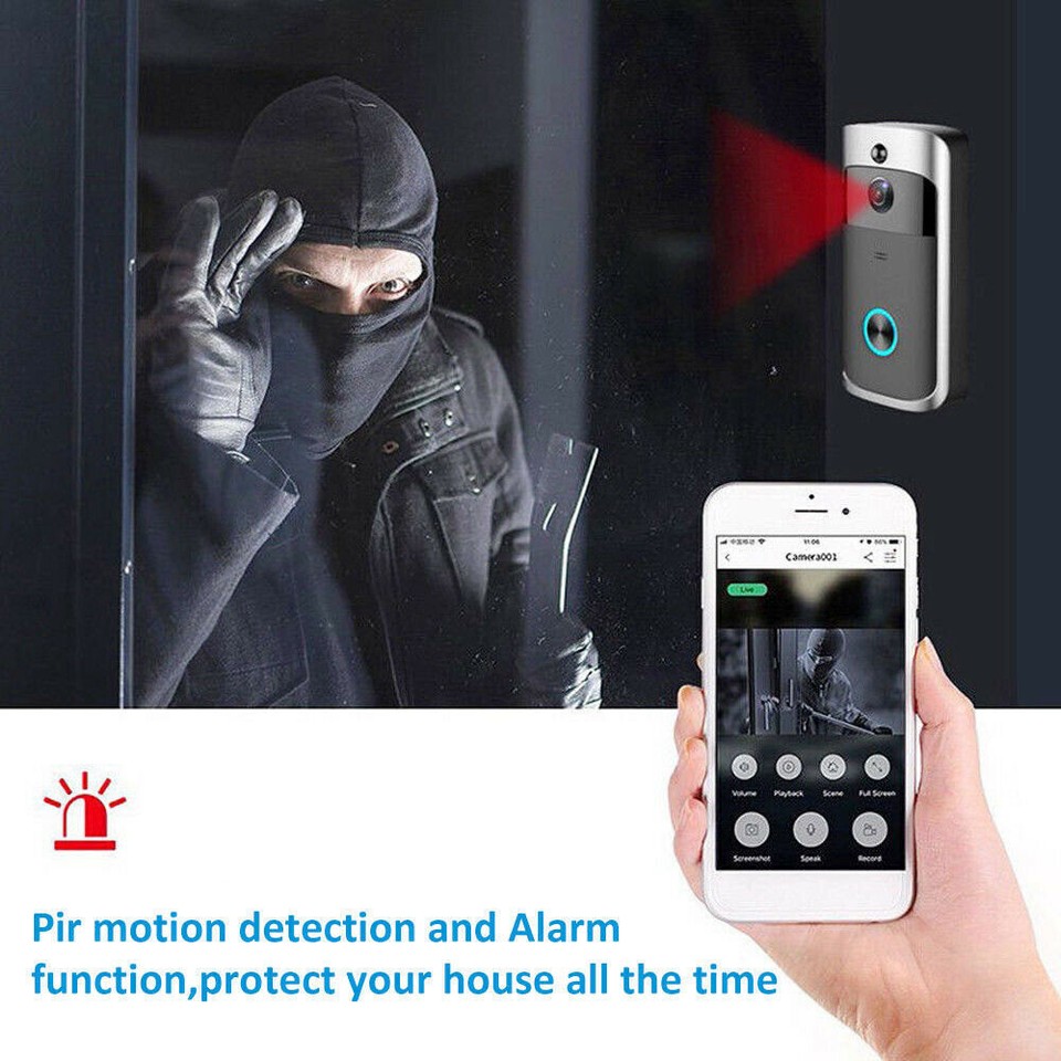 Smart Wireless WiFi Video Doorbell Phone Door Ring Intercom Security ...