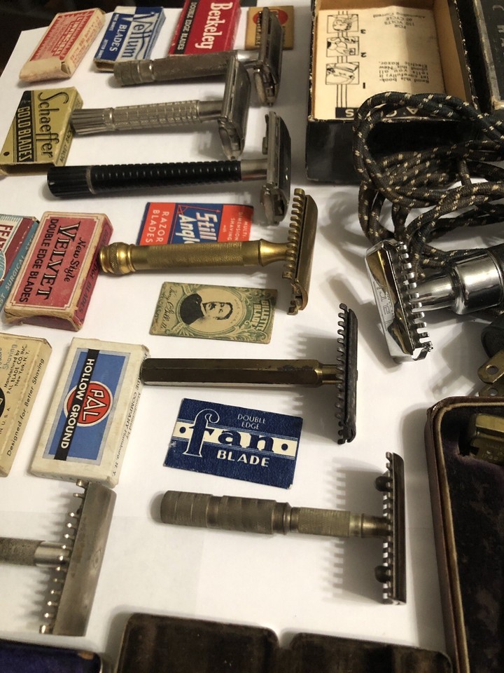 Large Lot (36+) Rare Vintage safety Razors Blades Boxes Gillette Gem ...