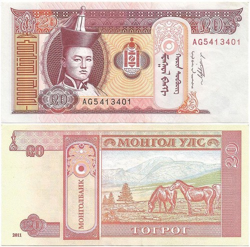 2011 MONGOLIA Crisp 20 TUGRIK Note LEAST POPULATED COUNTRY Home of ...