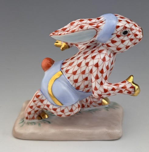 🦋 MINT HEREND Running Bunny Rabbit Rust Fishnet Figurine ($440 Retail ...