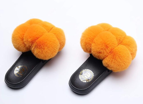 Yellow Women Slipper Fluffy Faux Fur Slipper Open Toe Plush Cozy Non ...