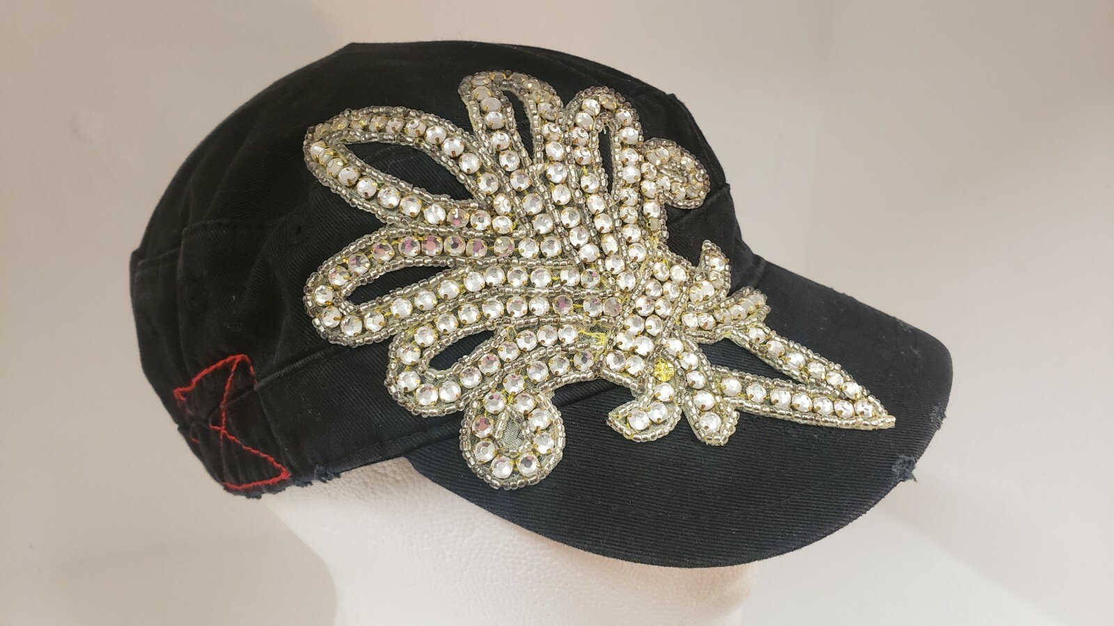 BLACK DISTRESSED CADET CAP~GEMSTONE BLING~MG~fidel army hat womens | eBay