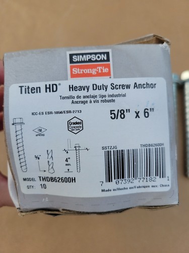 Simpson Strong-Tie Titen HD Heavy Duty Screw Anchor 5/8" x 6" Qty 10 ...