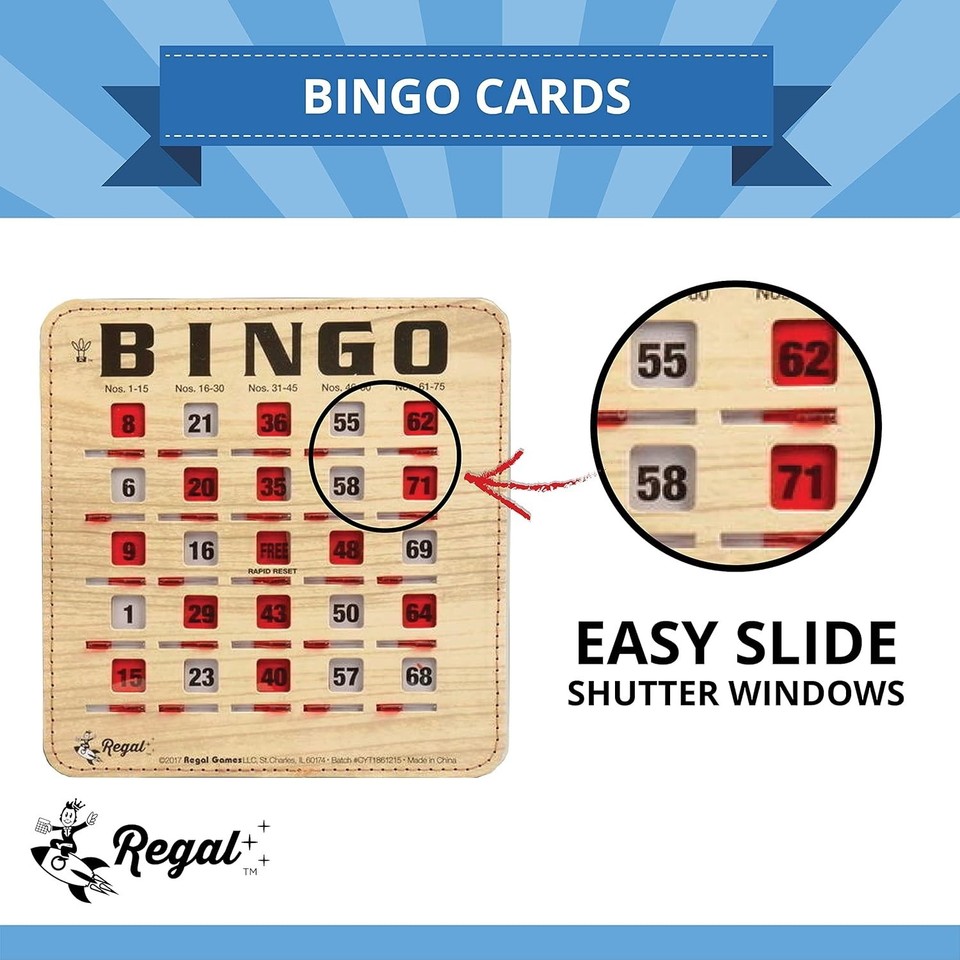 Regal Bingo Bulk Bingo Cards with Sliding Windows - Woodgrain - 10 Pack ...