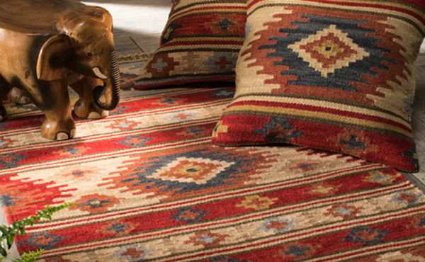 Living Room Rug Red Kilim Geometric Fine Wool Cotton Ethical Area ...