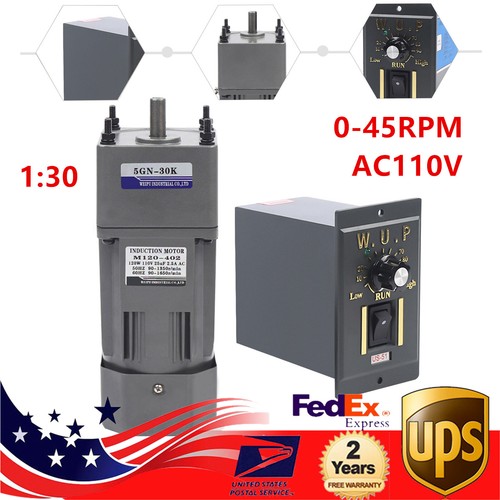 110V 120W AC Gear Motor Electric Variable Speed Controller Torque 1:30 ...