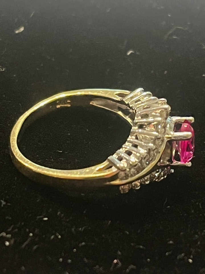 Gorgeous Vintage Style 14k Gold Pink Ruby with Diamonds Accents Ring | eBay