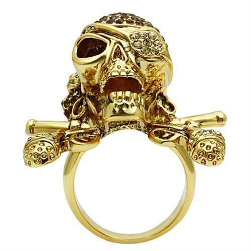 Mens Gold Pirate Ring Skull Topaz Signet Pinky Cubic Zirconia 18KT W004 | eBay
