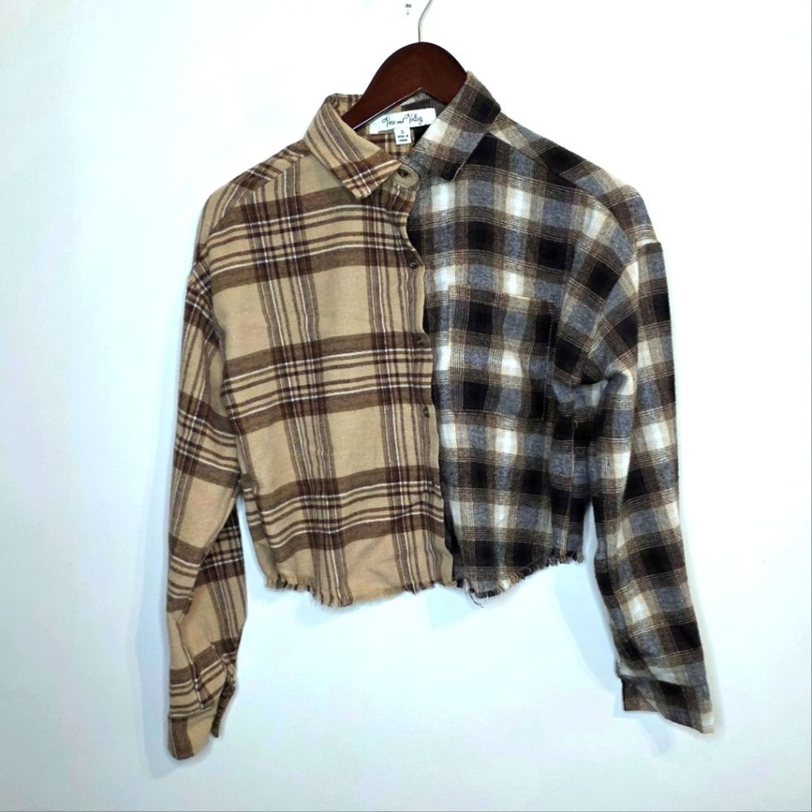 Vine And Valley Brown Plaid Cropped Button Up Flannel… - Gem