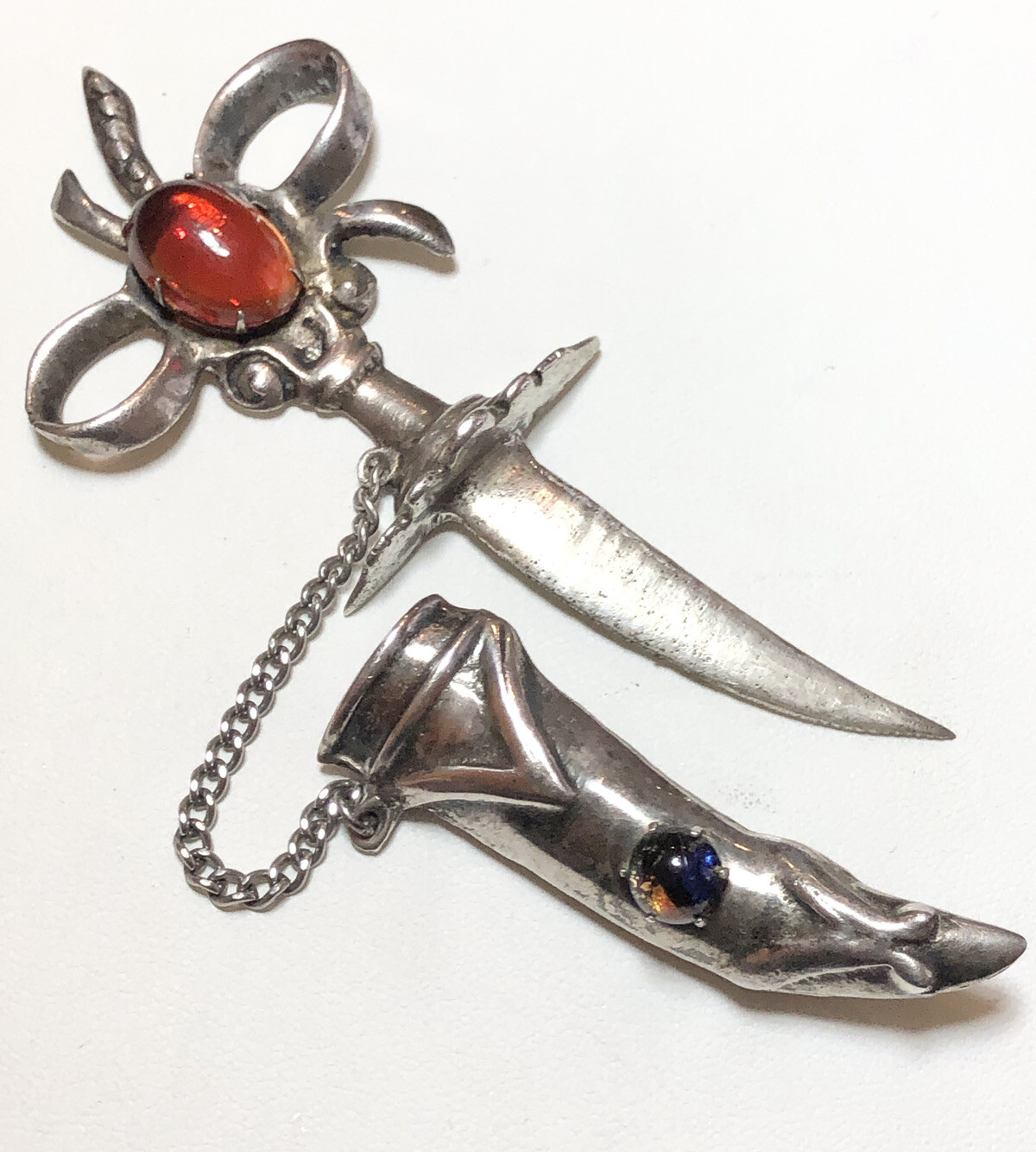 Vintage Sterling Silver Scimitar Sword & Sheath Jewel… - Gem
