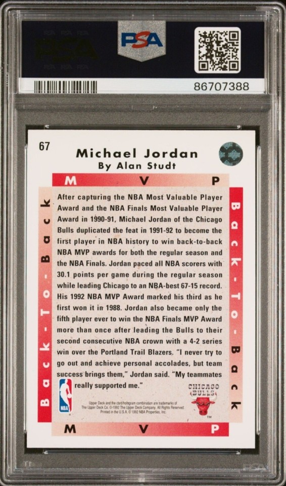 1992 Upper Deck Basketball #67 Michael Jordan Back To Back MVP Bulls ...